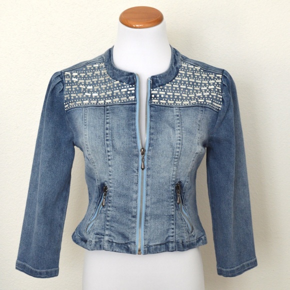 VENUS | Jackets & Coats | Venus Rhinestone Embellished Denim Jacket ...